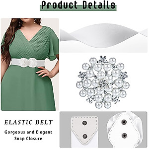 Wriidy Stretchy Belt Wide Flower Belt Women White Pearl Stretch Waistband Black Fancy Elastic Waist Jewelry Accessories for Girls (Large, White)