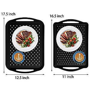 TOPZEA 2 Pack Non Slip Serving Tray with Handle, Plastic Cafeteria Tray Fast Food Serving Tray, School Lunch Tray Rectangular Server Tray for Breakfast on Bed, Coffee Table, Car, Black