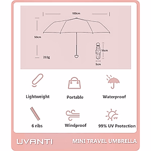 UVANTI Umbrella Small Mini Umbrella with Case - Light Folding Compact Travel Umbrella Lightweight Portable Parasol for Backpack Purse - Sun & Rain Pocket UV Umbrellas for Kids Girls Boys Women