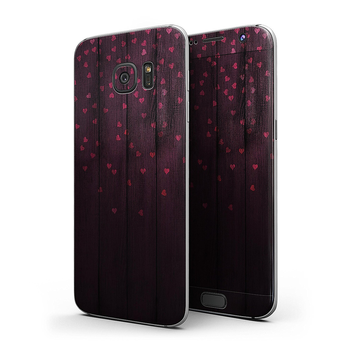 Design Skinz Design Skinz Falling Micro Hearts Over Burgundy Planks of Wood Full-Body Wrap Decal Skin-Kit for The Galaxy S8