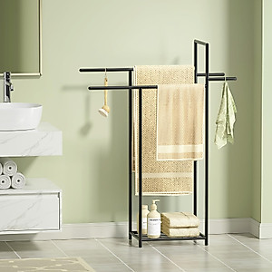 47" H Standing Towel Rack for Extra Large Towel, 3 Tier Metal Free Standing Floor Towel Racks for Bathroom Freestanding, Modern Industrial Blanket Ladder Display and Drying Rack for Bedroom Bathroom