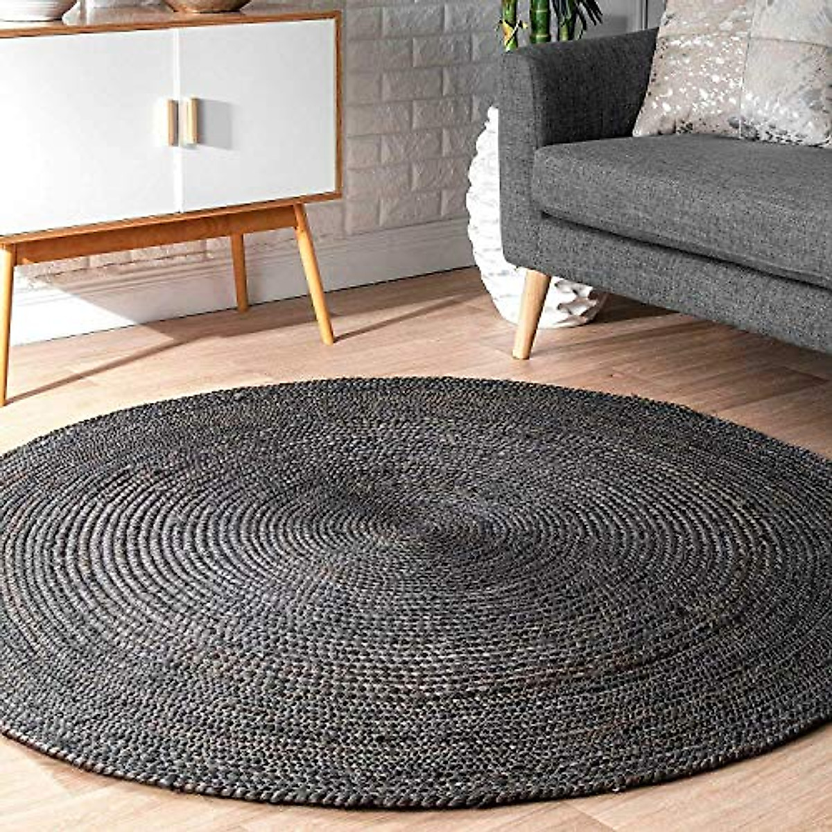 THE PIKKU INTERNATIONAL - Rug Round Natural Jute Hand Woven Braided Area Rug Black Color Carpet (132 x 132 Inch (11 Feet Round))