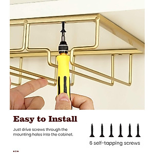 Nuovoware Hanging Stemware Holder, Wine Glass Holder Hanging Wine Glass Holder with 4 Rails for Under Shelf Glass Cabinet Hanging Chrome Kitchen Bar - Gold