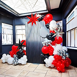 Kozee Black Red silver White Balloon Garland kit 146Pcs and Mylar starburst balloons for Birthday Party 2024 graduation prom day baby shower Decorations