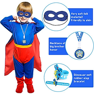 Golray Super Big Brother Gifts Set with Superhero Cape Eyemask Dinosaur Slap Bracelets Necklace, Drawstring Backpack, Plush Keychain, Insulated Plastic Tumbler Cup Big Brother Gift Little Toddler Boy