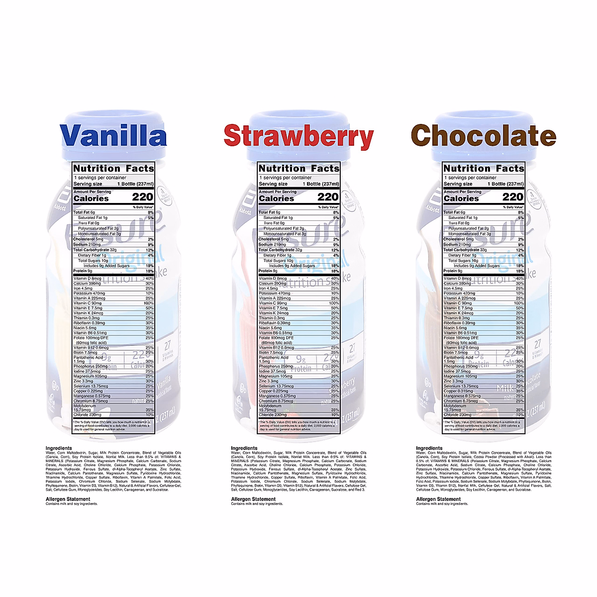 Niro Assortment | Ensure Original Nutrition Shakes | Variety Pack | Milk Chocolate Shake, Vanilla Shake, and Strawberry Flavors | Nutritional Full of Vitamins and Minerals 12 Pack | With Niro Travel Beverage Sleeve