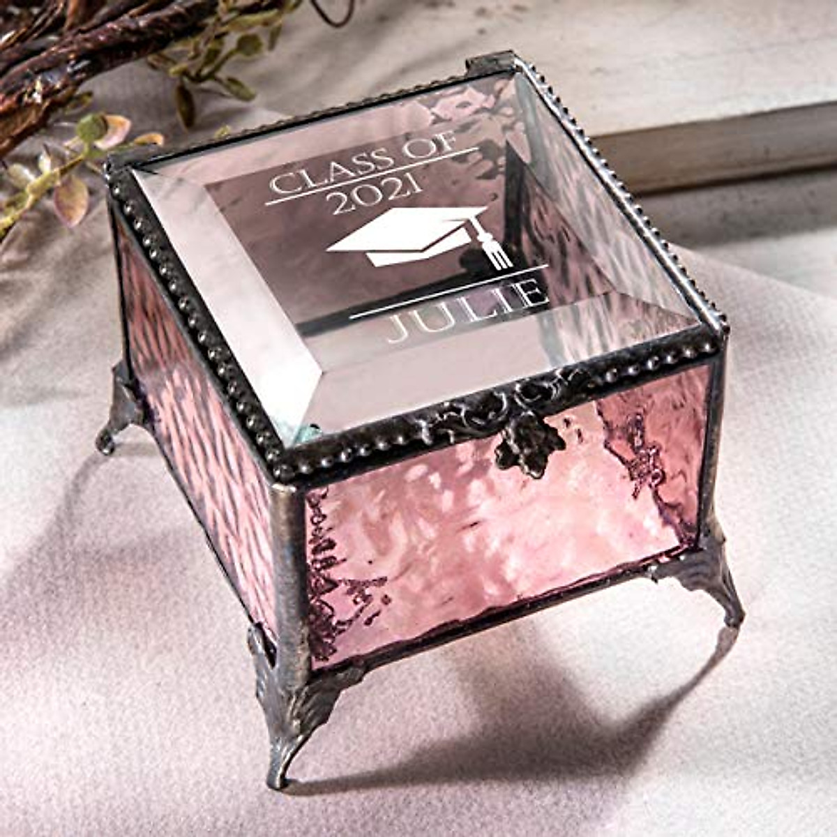 Personalized Graduation Gift For Her Glass Jewelry Box Engraved Keepsake For High School Graduate Or College Grad Class Of 2023 Daughter Granddaughter Girl Friend J Devlin Box EB240 (Pink)