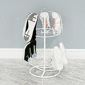 OLDRAINBOW Revolving Shoe Rack Iron Shoe Tree Rack,Standing Circular Shoe Rack Rotating Shoe Rack,Spinning Round Shoe Organizer Rack (White, 2-Layer)