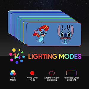 RGB Gaming Mouse Pad,Cartoon Stitch Large Gaming Mouse Pad with 14 Lighting Modes,Waterproof Computer Keyboard Desk Mat 31.5×11.8 inches (Stitch A)