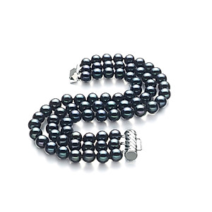 Medina Black 6-7mm Tripple Strand AA Quality Freshwater Cultured Pearl Bracelet for Women-7.5 in length