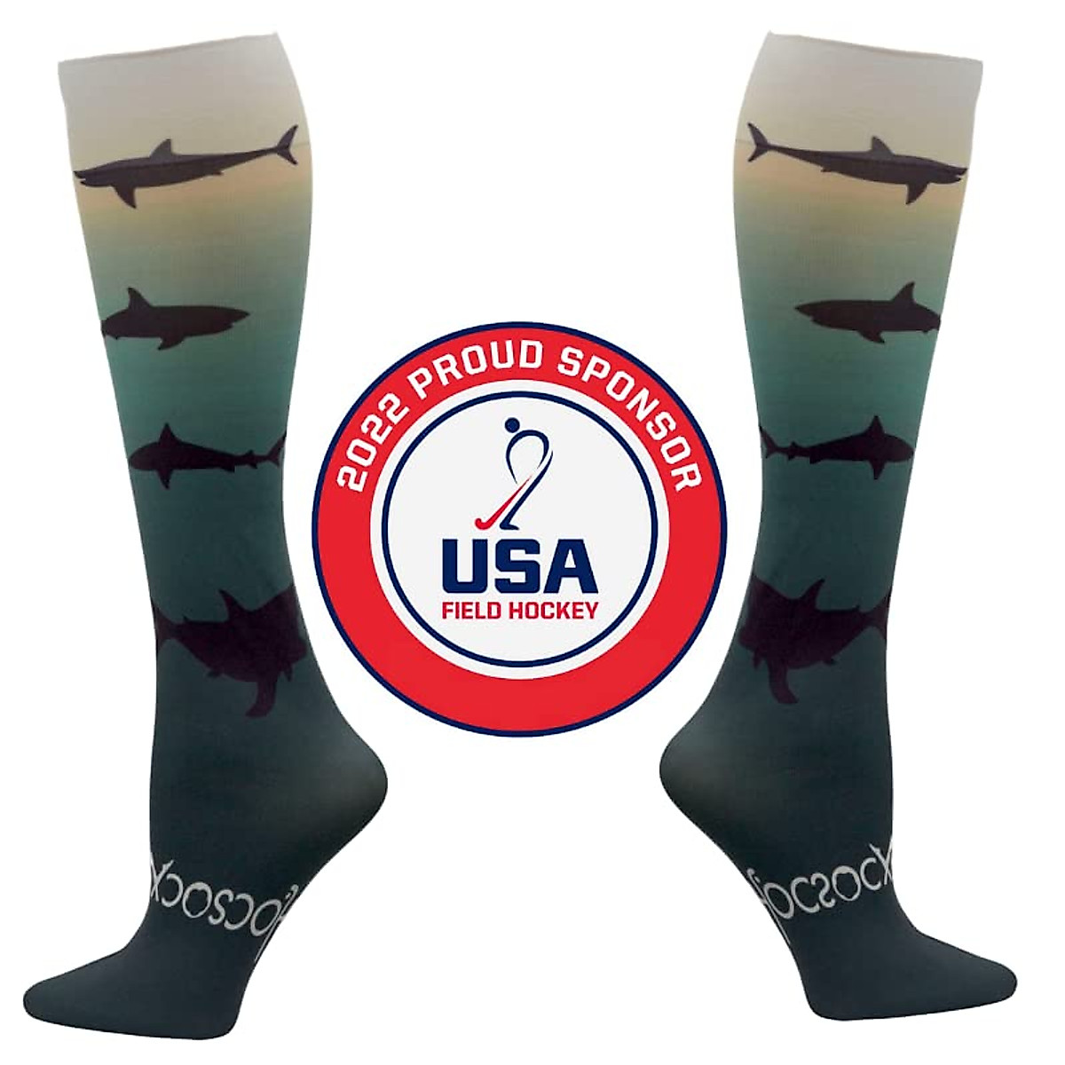 HOCSOCX Unisex Sharks Under Sock Rash Guards for Soccer Ice & Field Hockey Moisture Wicking Liners for Hiking Skiing | Medium