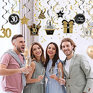 30 Count 30th Birthday Party Decorations, 30th Birthday Party Hanging Swirls Ceiling Decorations with Cutout Shiny Celebration Hanging Streamers Spirals Ornaments for Birthday Party Supplies
