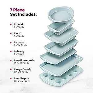 Wilton Texturra Performance Non-Stick Bakeware Baking Pans Set - Versatile Baking Set with Unique Texture to Encourage Airflow for Even Heating, Blue, 7-Piece