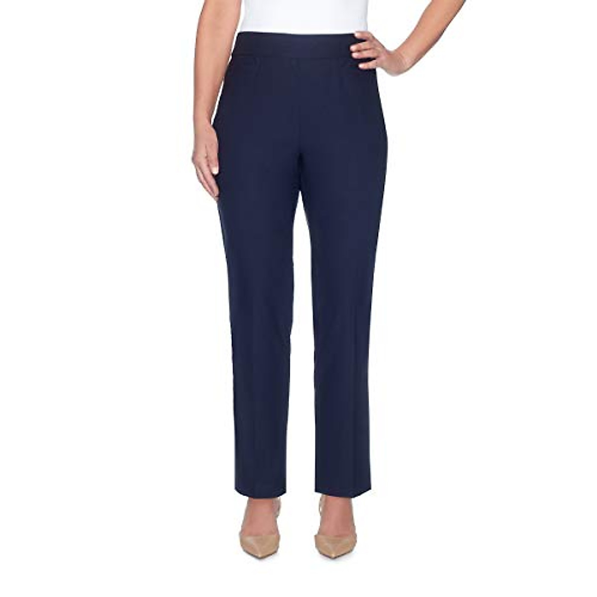 Alfred Dunner Womens Classic Allure Fit Proportioned Pant with Elastic Comfort Waistband, Navy, Size 20