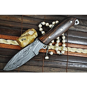 Perkin - Custom Handmade Damascus Hunting Knife - Beautiful Camping Knife - Full Tang