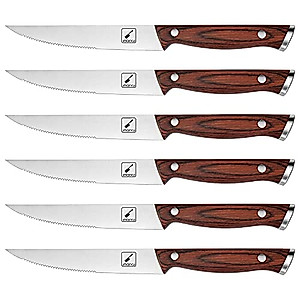 imarku Steak Knives, Steak Knives Set of 6, Japanese HC Steel Premium Serrated Steak Knife Set with Ergonomic Handle and Gift Box
