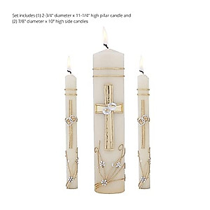 Wedding Unity Candle Set for Ceremonies, Gold Tone and Silver Toned Ornate Centerpiece Candles, 3 Pieces Included