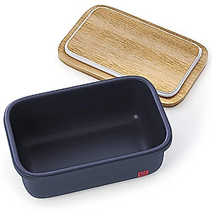 Farmhouse Butter Dish with Lid for Countertop - Butter Stick Holder Container with Freshness Seal - Bamboo Lid Cutting Board Butter Keeper - Butter Crock for Counter - Covered Butter Dish - Gray -23oz