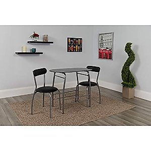 Flash Furniture Sutton 3 Piece Space-Saver Bistro Set with Black Glass Top Table and Black Vinyl Padded Chairs