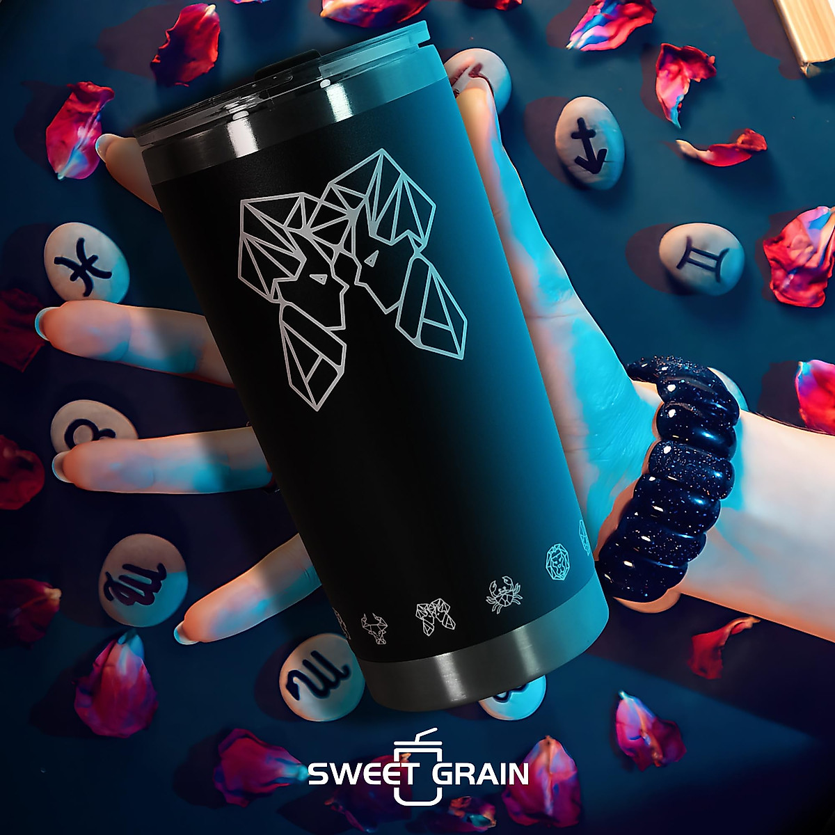 sweet grain 20oz Coffee Tumbler - Stainless Steel Double Wall Insulated Constellation Tumbler with Lid and Straw, Personalized Zodiac Gifts for Birthday/Bachelor Party - Gemini