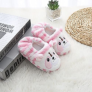 Enteer Baby Girls' Bear House Slippers with Non-Slip Rubber Sole Pink US 5-6