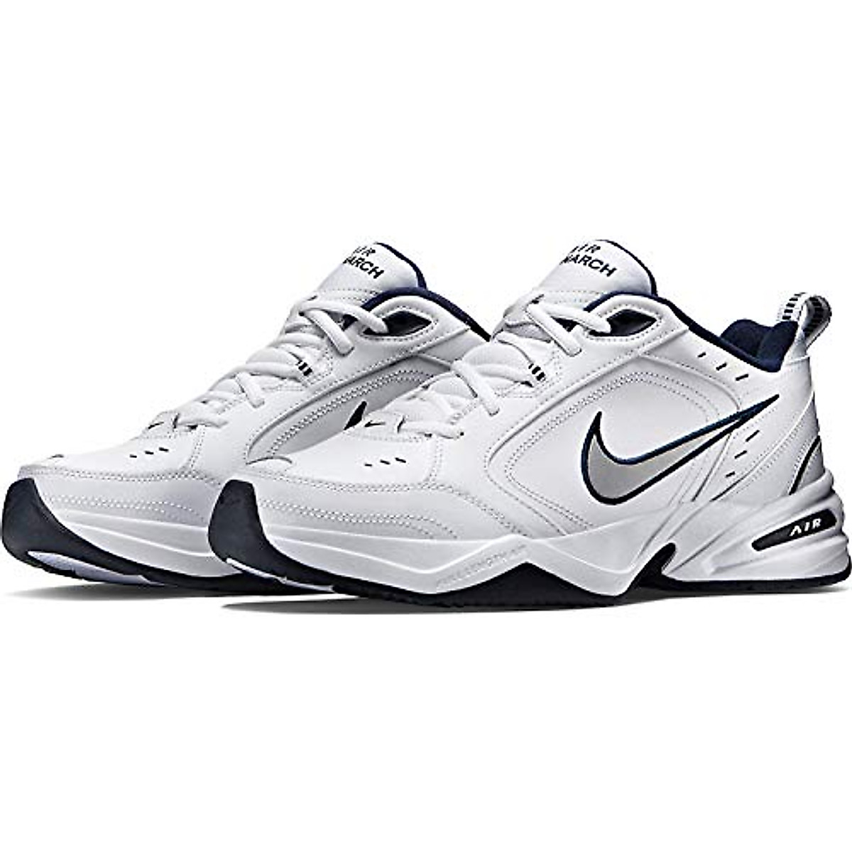 Nike Men's Air Monarch IV Cross Trainer, White/Metallic Silver, 10.5