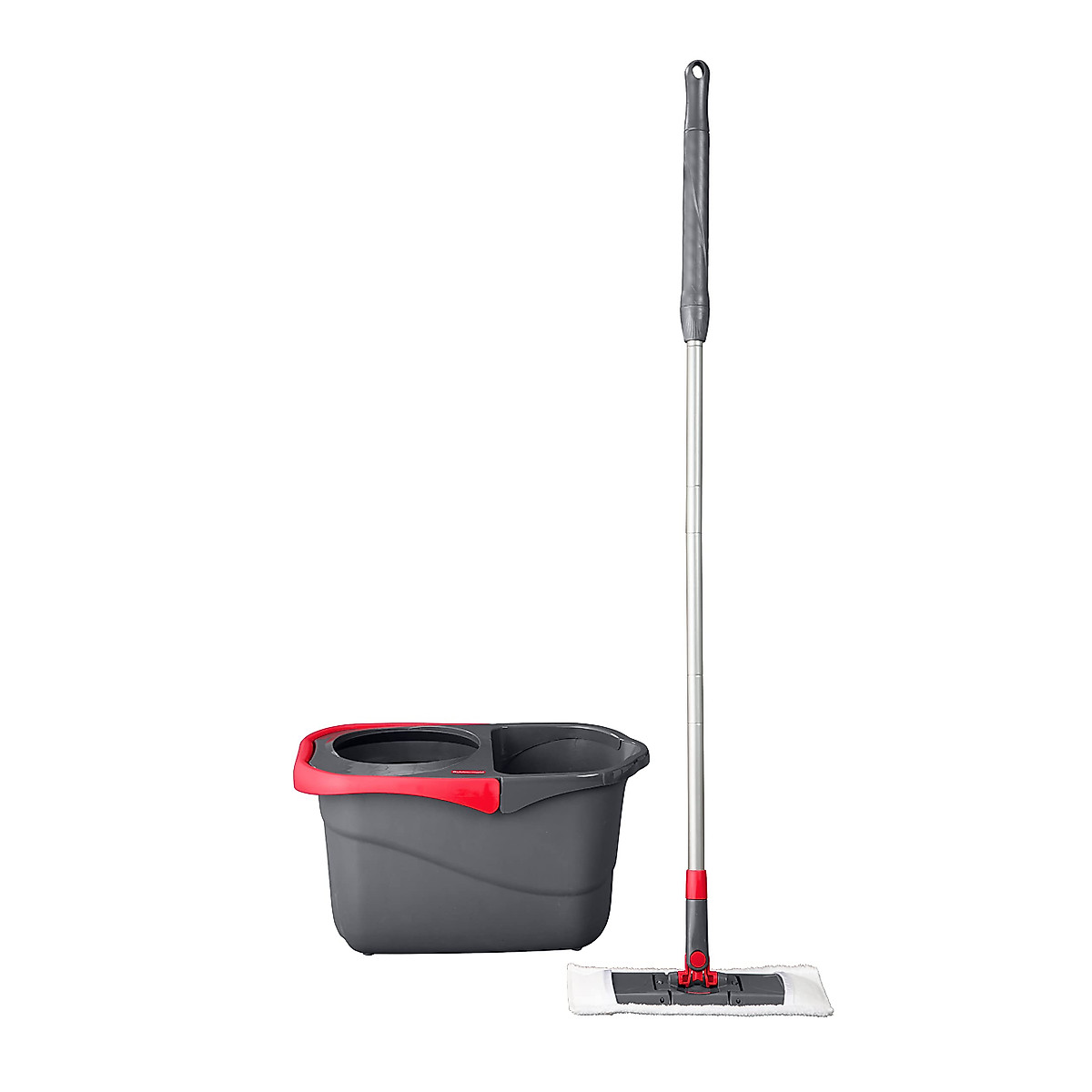 Rubbermaid Microfiber Flat Spin Mop Floor Cleaning System with Wringer Bucket, Red, Flat Floor Mop for Hardwood/Laminate/Vinyl/Tile/Stone Floors