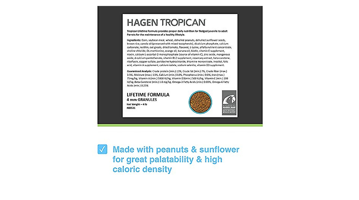 Premium Tropican Parrot Food with Peanuts & Sunflower Seeds