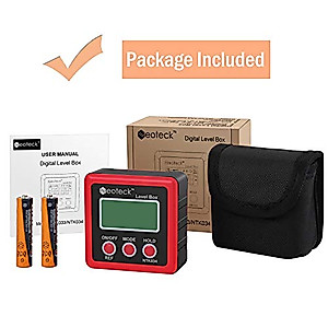 Neoteck Digital Angle Finder, Backlight LCD Digital Angle Gauge Protractor Inclinometer Bevel Box, Magnetic Base, Data Hold, IP54 Dust and Water Resistant- Red