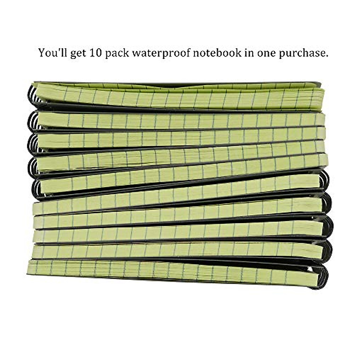 RETON 10 Pack Waterproof Notebook, 3 x 5 Inches Pocket Notepad, All-Weather Memo Pads with Top-Spiral, Tactical Steno Pads with Grid for Outdoor Activity Recording (Army Green)