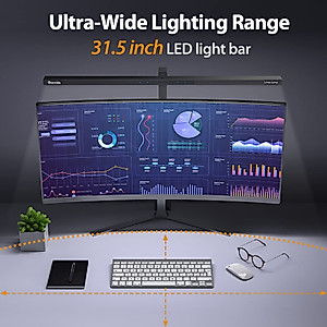 Quntis LED Desk Lamp, Eye-Care Architect Clamp Desk Lights for Home Office, 31.5'' Wide Bright Office Lighting with Auto-Dimming, Dimmable Table Light, 2H Timer Task Lamp for Workbench Monitor Drawing