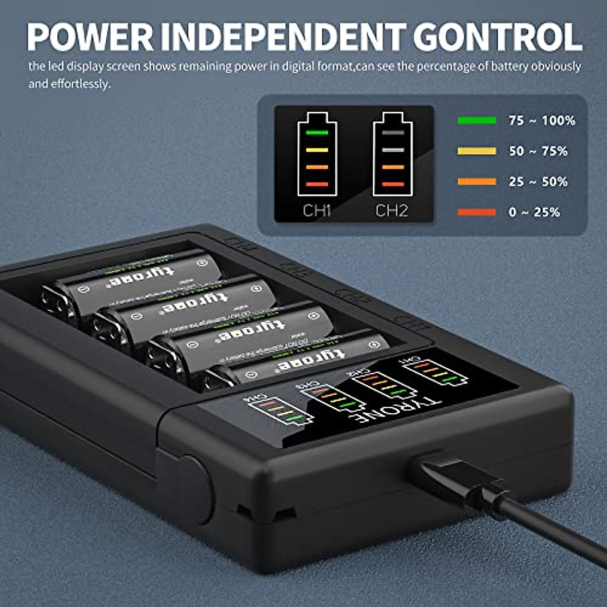 tyrone Rechargeable CR123a Lithium Batteries CR123A Battery for Arlo Camera VMC3030 VMS3330 3530 Alarm System, 8-Pack 123A Batteries and 4-Bay Charger