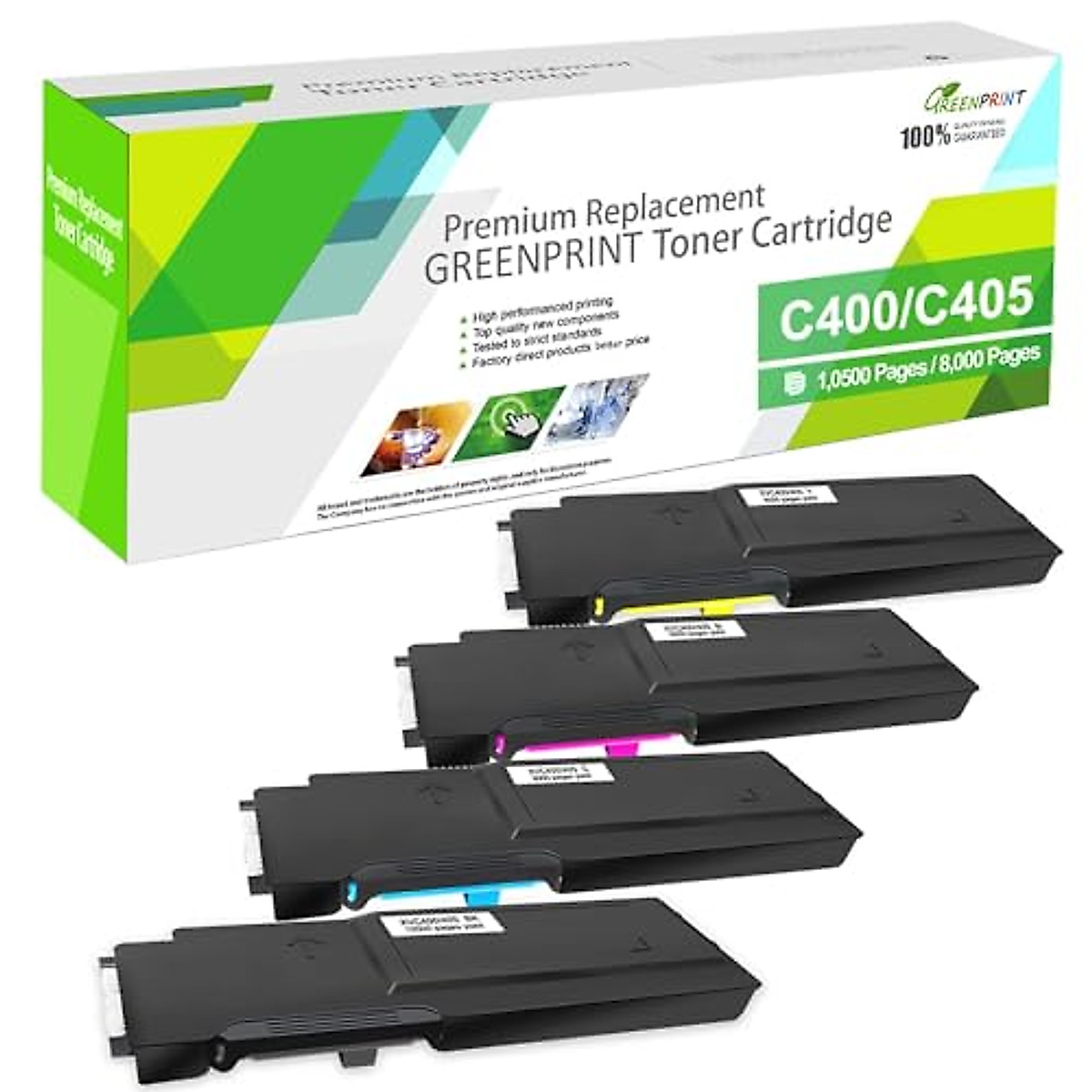 C400 C405 Remanufactured Toner Cartridges 4 Colors 10500 Pages for 106R03524, 8000 Pages CMY for 106R03525 106R03526 106R03527 for Xerox C400n C400dn C405n C405dn Printers (1*Black, Extra High Yield)