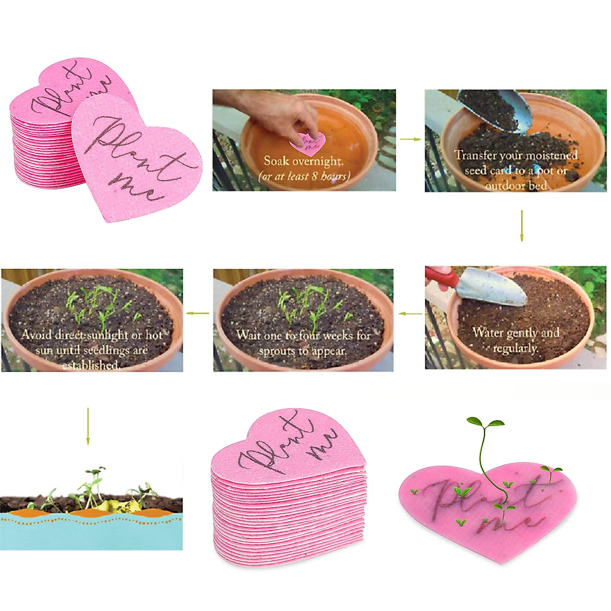 Plant Me Plantable Paper Seeded Paper Gift Wedding Party Favors for Guests- Bridal Shower Funeral Memorial Packets Hearts Only (Set of 50)