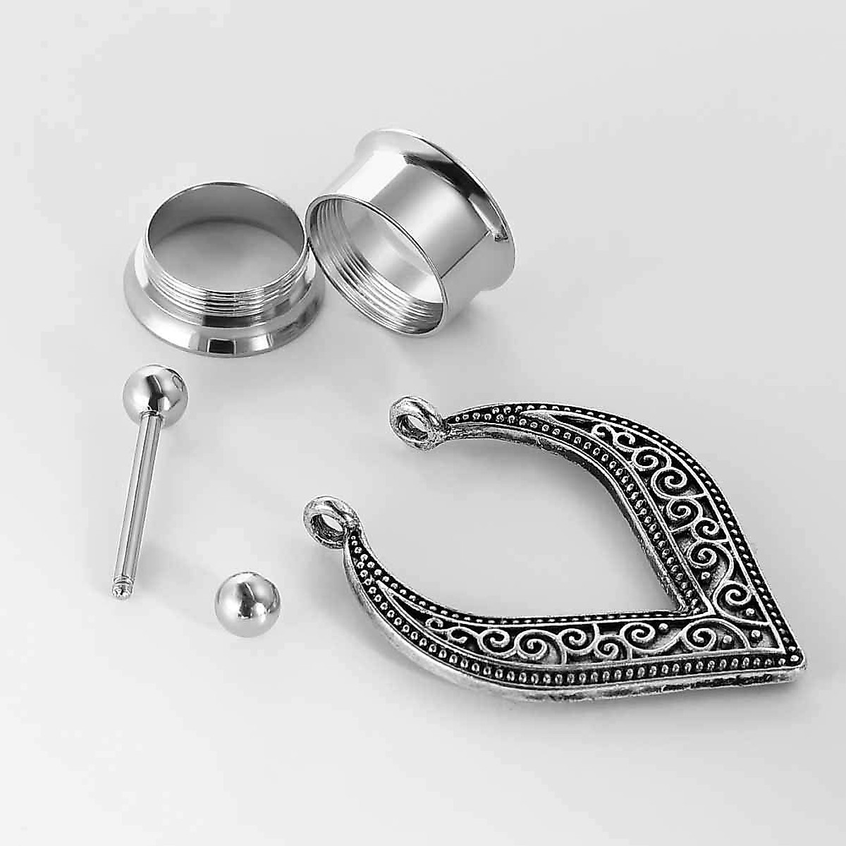 TBOSEN 2 pcs Variety Of Styles Surgical Stee Earrings Gauges Tunnels Plug Kit Dangle Ear Plugs Stretching Kit Piercing Plug 2g - 1 inch