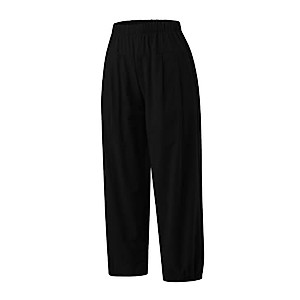 Bozanly Womens Summer Capri Pants Elastic Waist Cotton Linen Yoga Cropped Pants Trousers(0520-Black-XL)