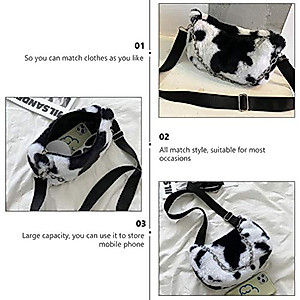 ABOOFAN Plush Shoulder Bag Milk Cow Print Winter Handbags with Chain Casual Shoulder Bag Hobo Handbags Work Tote Big Capacity Handbag for Girl Shopping School Outdoor
