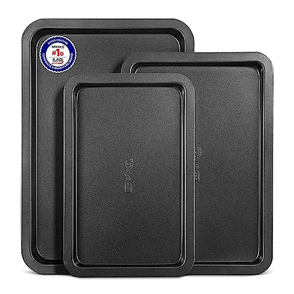 3 Piece Set Nonstick Carbon Steel Oven Bakeware -Professional Quality Kitchen Cooking Baking Trays -PFOA, PFOS, PTFE-Free Small, Medium & Large Baking Sheet Pans