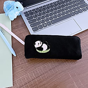 CATCH ON Cute Small Pencil Case Simple Durable Canvas Pen Pencil Bag Cosmetic Pouch Office School Stationery Organizer For College Students Kids Adults (Black-panda)