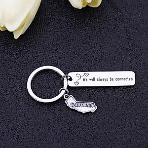 bobauna USA State Map Keychain Long Distance Relationship Gift For Family Best Friends (connected California keychain)
