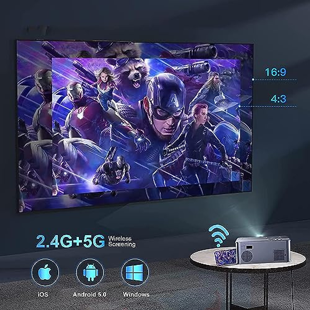 1080P HD Projector, 5G WiFi Bluetooth 4K Projector, PENMAMA 9500L Movie Mini Projector with Zoom/±15° Keystone/ 300" Display/Phone Mirroing, Compatible with HDMI, VGA, USB, Phone, TV, Laptop, PC, PS5