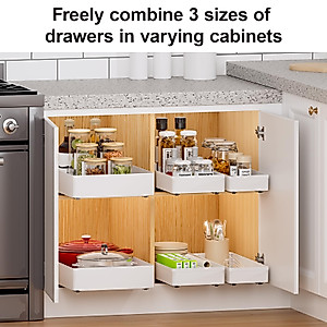 Delamu 3 Pack Pull Out Cabinet Organizer, 15.7"Deep Pull Out Drawers for Cabinets, Slide Out Drawers for Kitchen Cabinets, Bathroom Cabinet Organizer, Pantry, Cabinet Roll Out Drawers Shelf Storage