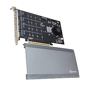 Syba Quad M.2 NVMe Ports to PCIe 3.0 x16 Interface x8 Bandwidth Bifurcation Riser Controller - Support Non-Bifurcation Motherboard (SI-PEX40157)