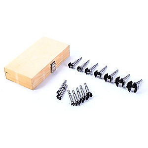 MYOYAY 15PCS Forstner Drill Bit Set Metric 10-50mm 2/5-2 Inch Carbon Steel Wood Punching Bits Woodworking Hole Saw Flat Wing Drilling Bits with Wooden Storage Box
