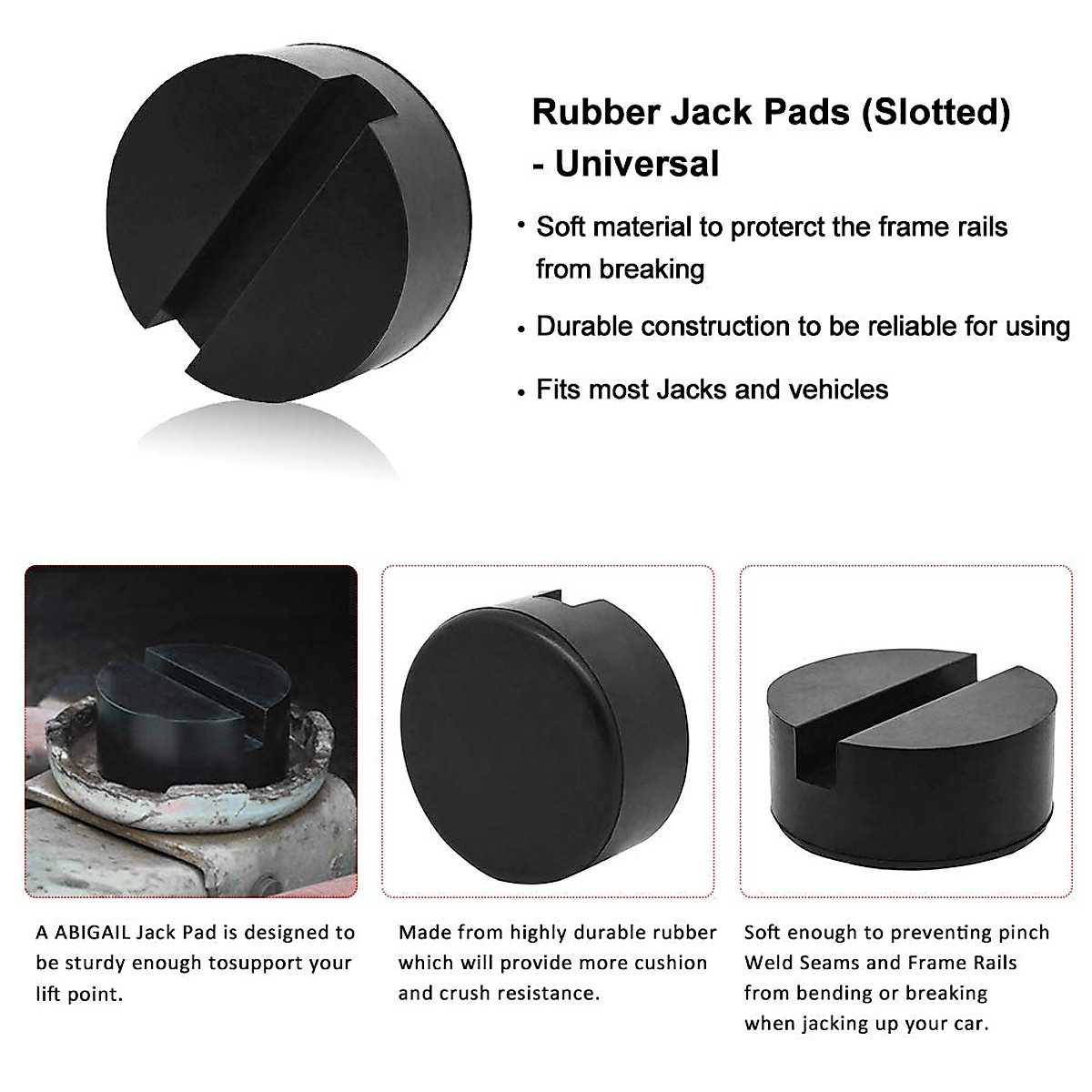 2PCS Universal Jack Pad Slotted Rubber Jack Pad Medium Size - Frame Rail Protector Puck/Pad Keeps Pinch Weld