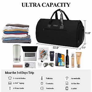 Suit Garment Bags for Men Travel, zalupri Convertible Carry on Garment Bags with Shoulder Strap - 2 in 1 Hanging Suitcase Suit Duffel Bag for Men Women, Black