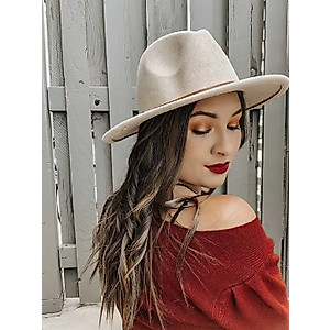 Lanzom Women Lady Retro Wide Brim Floppy Panama Hat Belt Buckle Wool Fedora Hat Fit Size 6 8/7-7 1/4 (X Belt-Beige, One Size)