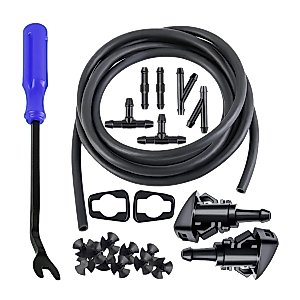 AUCELI Windshield Washer Hose Kit 22 Pcs Set, 4M Washer Fluid Hose, 6 Pcs Hose Connectors, 2 Fan Nozzles, Connect Car Water Pump and Nozzles Suitable for Most Car Windshield Fluid Tubing