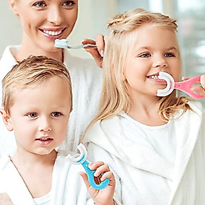 4 Pack Kids U Shaped Toothbrush with Soft Silicone Brush Head, Kids Toothbrushes Whitening Massage Toothbrush U-Type Baby Toothbrush 360° Oral Teeth Cleaning for Toddler Toothbrush Ages 2-6(Blue+Pink)
