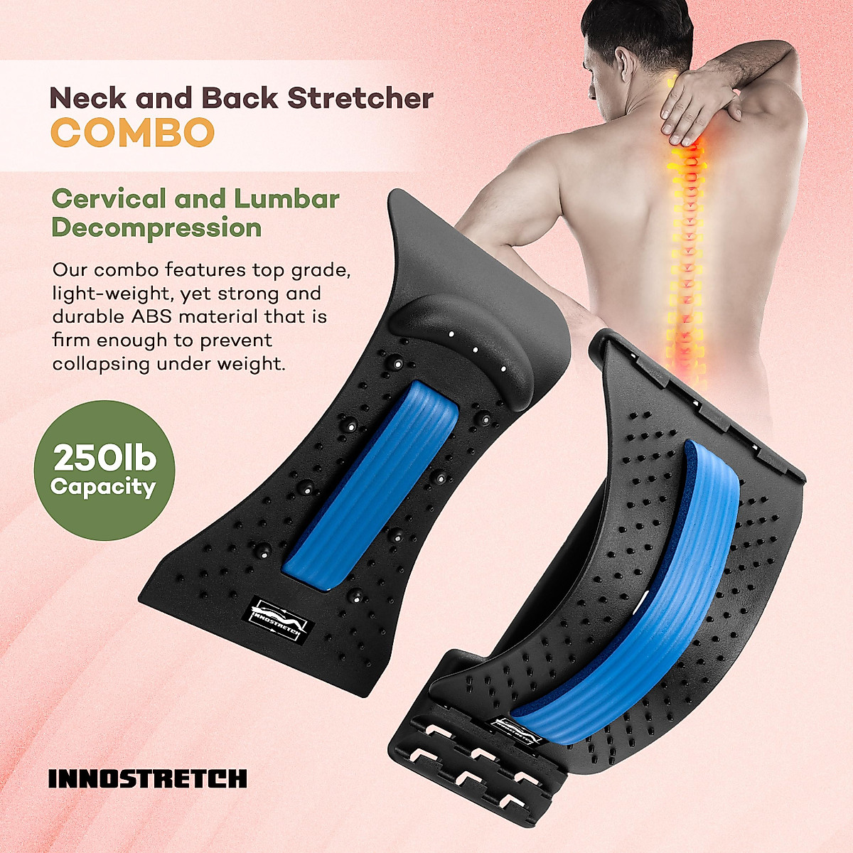 Innostretch Back & Neck Stretcher Set - Two-in-One Solution for Lower Back and Neck Pain Relief - 3 Adjustable Arch Levels - Release and Take Control of Your Spinal Health